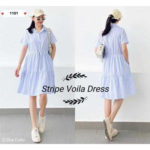 Jual C17 Stripe Viola Dress 1101 Dress wanita motif salur baju santai trendy | Shopee Indonesia