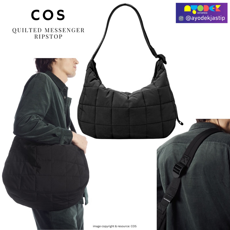 Jual [Ready: Black] COS Quilted Messenger Bag | Ripstop Nylon ...