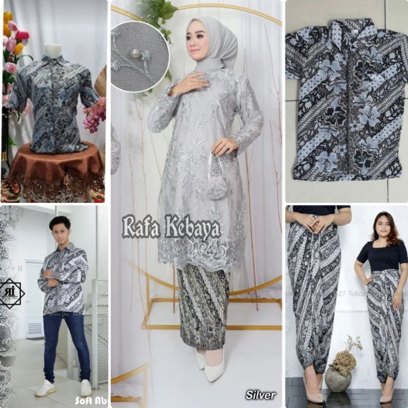 Jual Couple Kebaya Tulle Silver/ Set Kebaya Couple / Baju Batik Couple ...