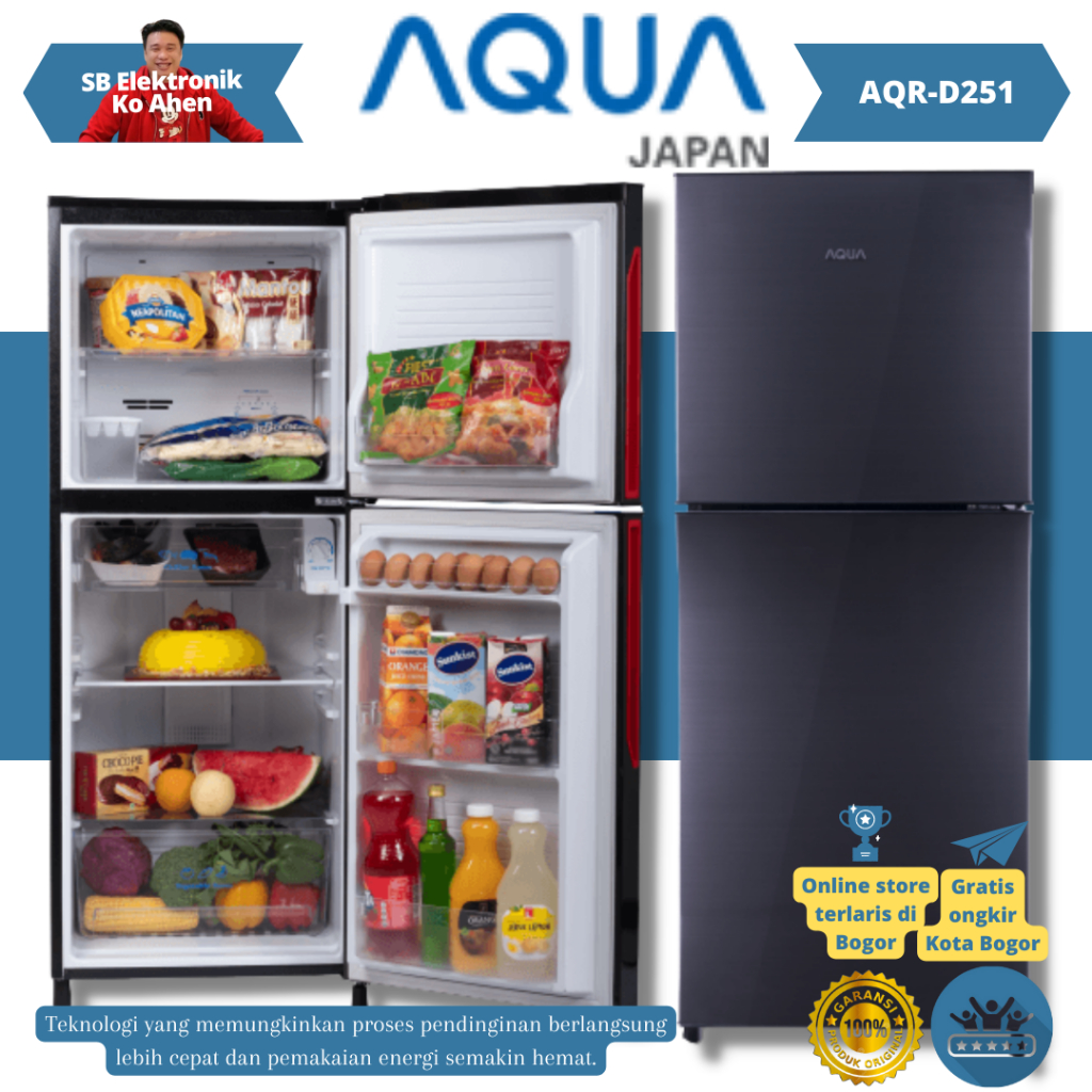 Jual KULKAS AQUA JAPAN AQR D251 LEMARI ES 2 PINTU 169 LITER LOW WATT GARANSI RESMI | Shopee ...