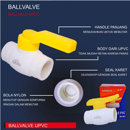 Jual Stop kran 1/2" / ball valve 1/2" / ballvalve PVC Sanshan 1/2 ...