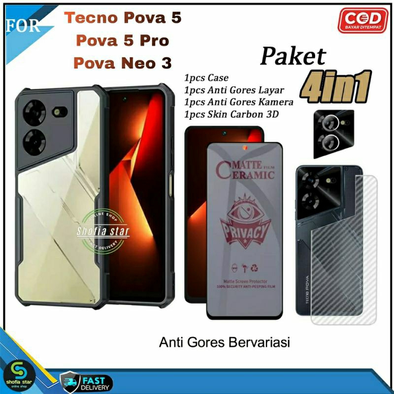 Jual Paket 4in1 Case Tecno Pova 5 Pova 5 Pro Pova neo 3 Softcase Fusion ...