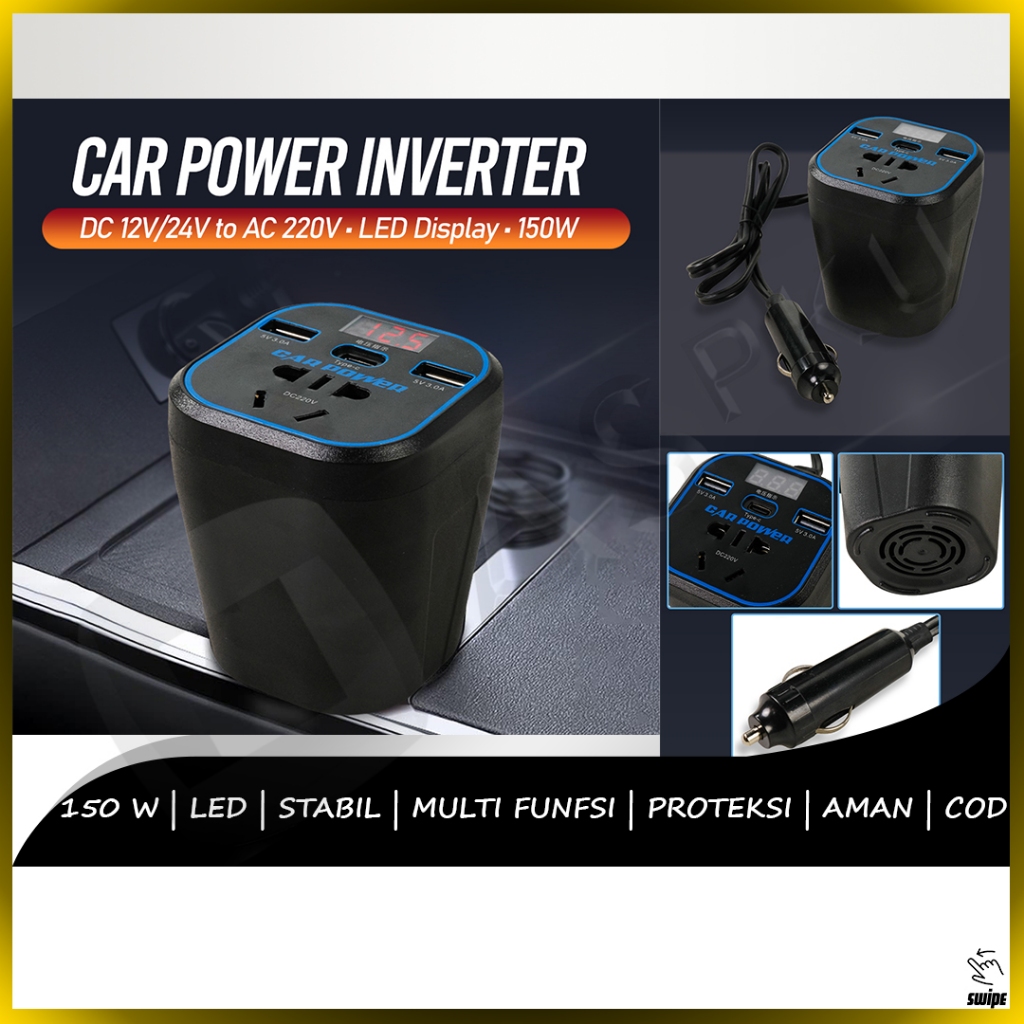 Jual Car Power Inverter DC 12V/24V to AC 220V LED Display 150W ...