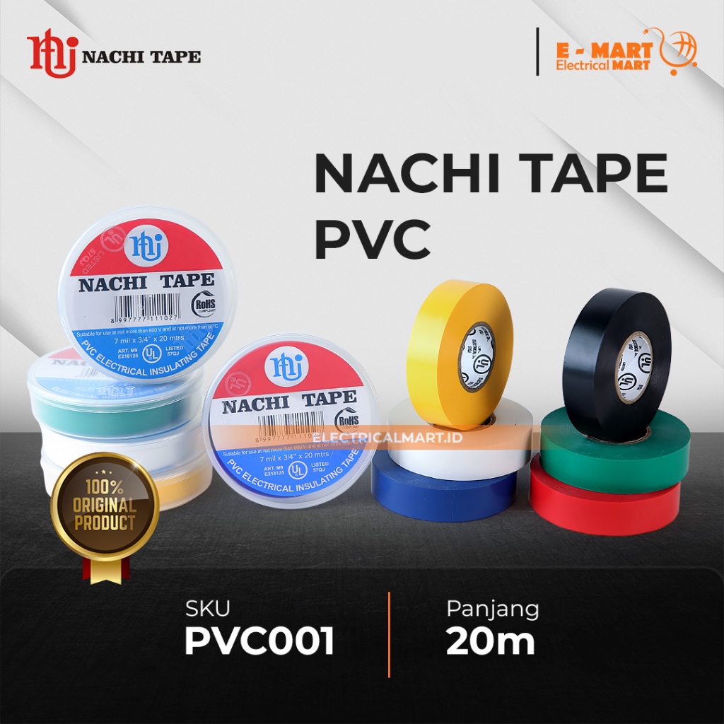 Jual Nachi Isolasi Listrik PVC / Isolasi Hitam Listrik NACHI TAPE Merah ...