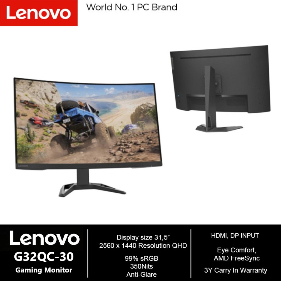 Jual Monitor LED LENOVO G32QC-30 VA CURVED 32inch 170hz 0.5ms QHD 2K ...