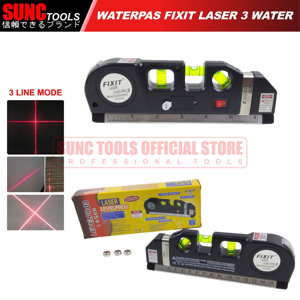 Jual SUNC TOOLS Water Pass Meteran Laser up to 250 Cm Waterpass Fixit Level Pro 3 | Shopee Indonesia