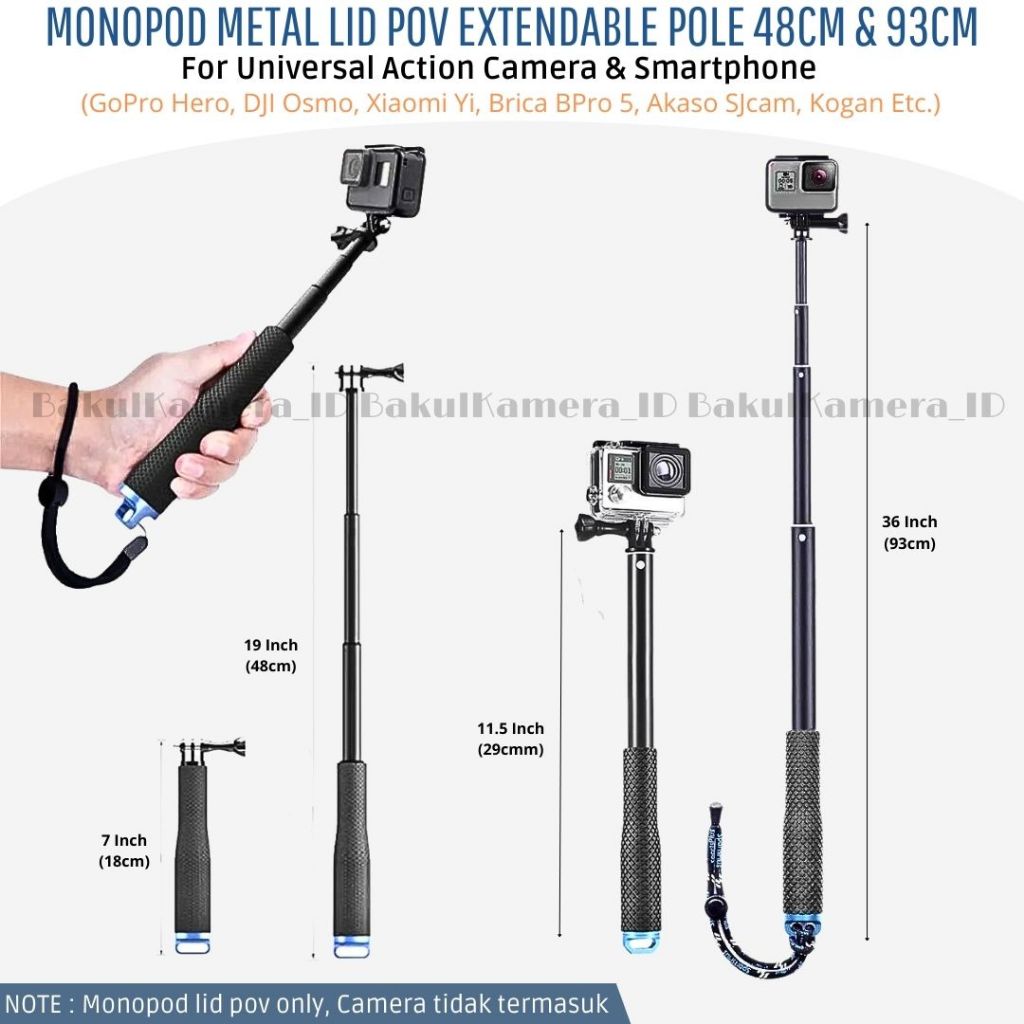 Jual Monopod / Tongsis Metal Lid Pov Extendable Pole For Action Camera GoPro / DJI Osmo / Xiaomi ...