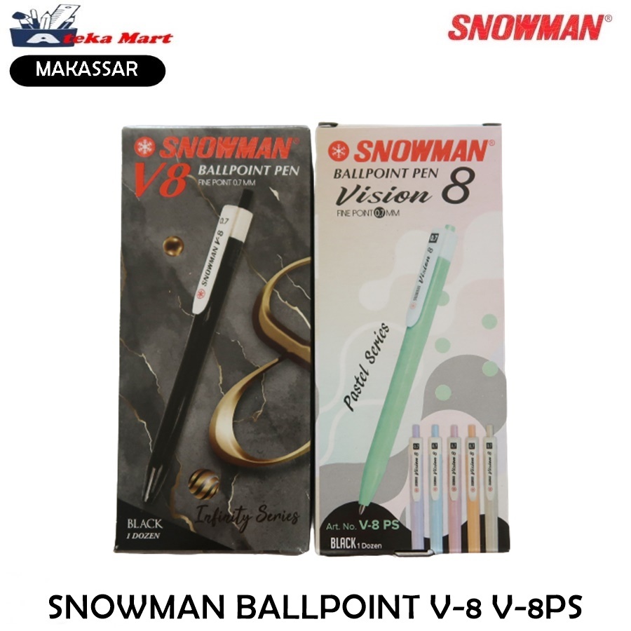 Jual [BOX/12PCS] SNOWMAN BALLPOINT V-8 V-8PS | Shopee Indonesia