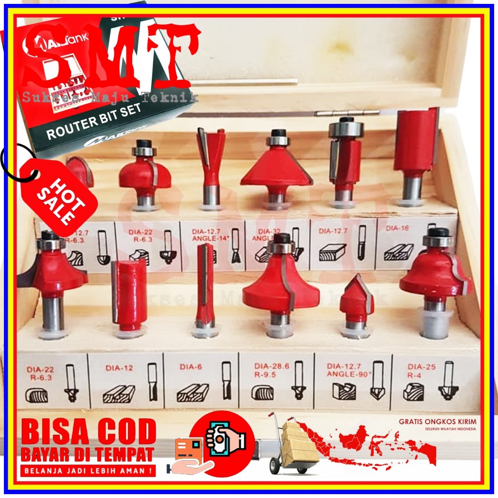 Jual Mata Profil Set 12pc Mailtank SH121 Router Bit set Mata Bor Wood ...