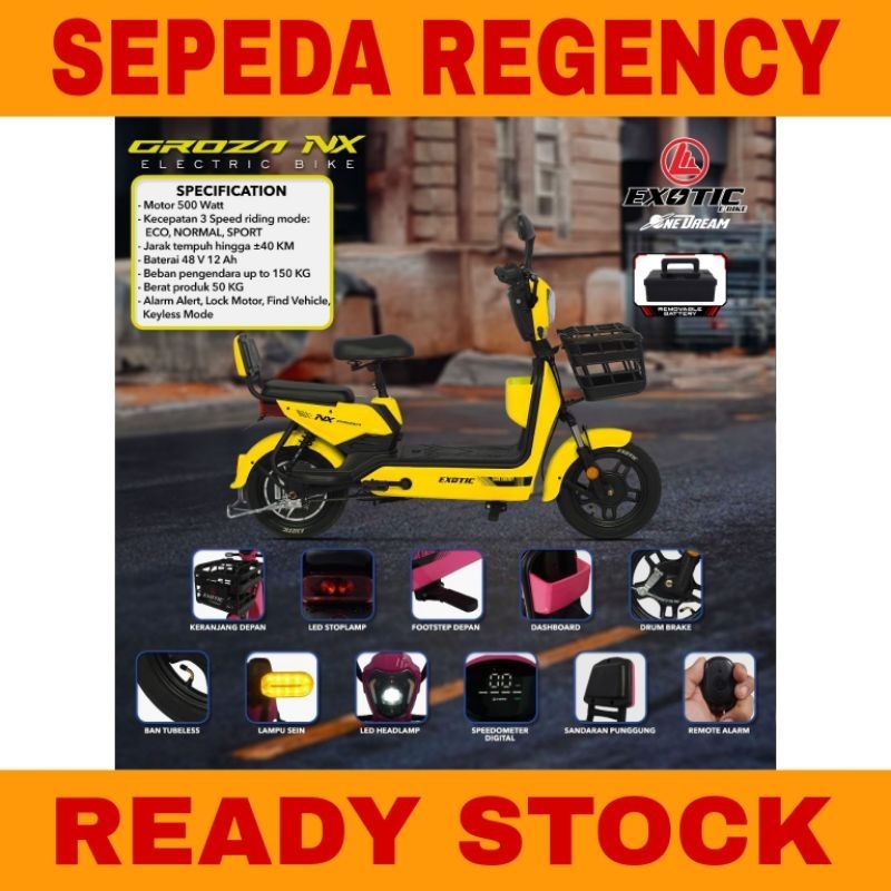 Jual Sepeda Listrik EXOTIC GROZA NX Electric Bike 500 Watt | Shopee ...