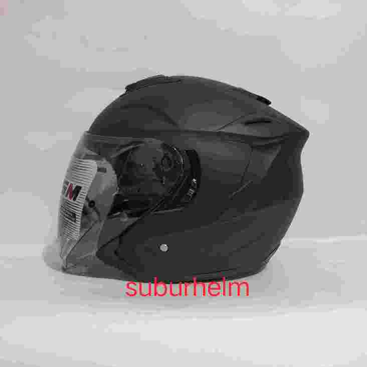 Jual HELM GM FURY SOLID BLACK DOFF DAN GLOSSY DOUBLE VISOR HALF FACE ...
