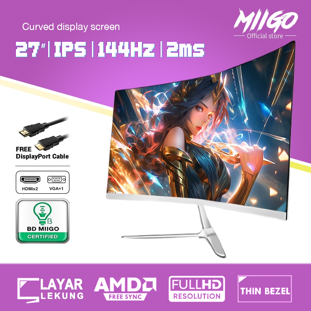 Jual MIIGO- layar lengkung 27 inci 144HZ,layar HD, monitor permainan ...
