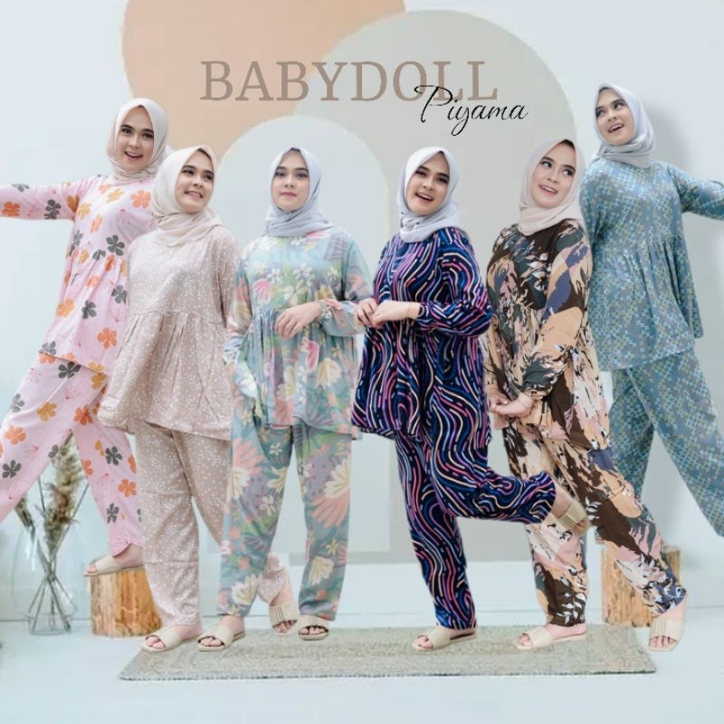 Jual Piyama Babydoll Ruffle Rayon Premium Pakaian Wanita | One Set ...