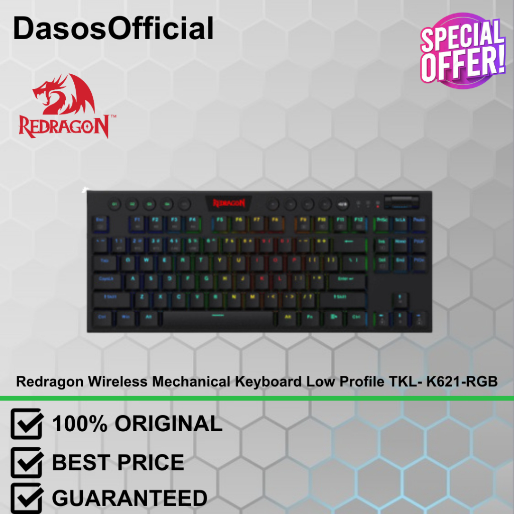 Jual Redragon Wireless Mechanical Keyboard Low Profile HORUS TKL- K621 ...