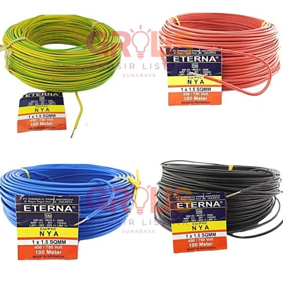 Jual Kabel Eterna NYA 1x1,5 Roll 50 Meter Kabel Listrik 1 Tembaga Kawat Tunggal Engkel 1.5 mm ...
