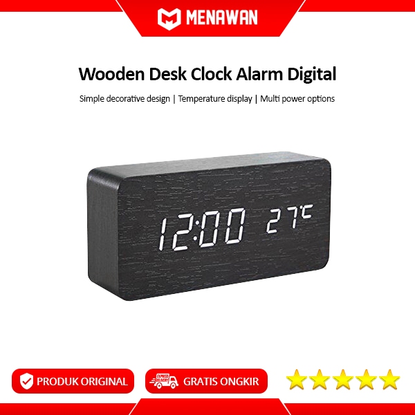 Jual Wooden Desk Clock Alarm Digital Jam Meja Kayu Minimalis Suhu LED ...