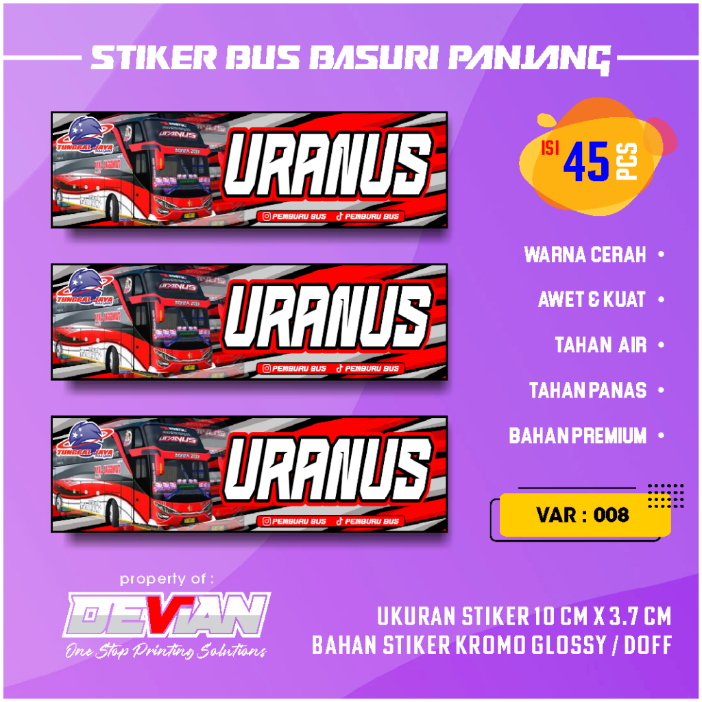 Jual stiker bus basuri URANUS panjang [008] isi 45 pcs warna cerah awet ...
