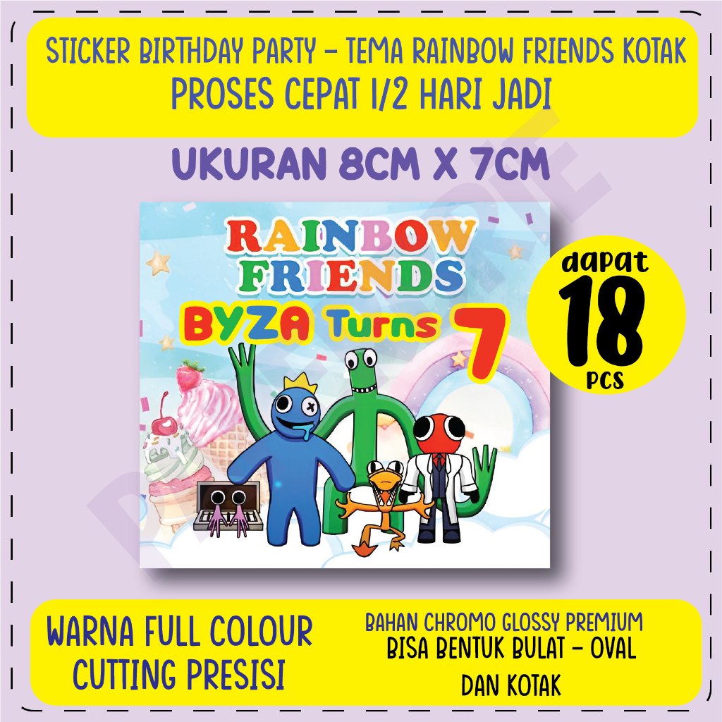 Jual Label Stiker Rainbow Friends Kotak - Sticker Ulang Tahun Anak ...
