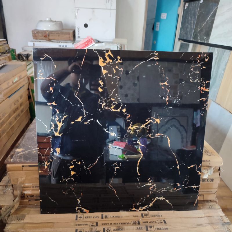 Jual granit 60x60 lantai dinding hitam corak emas w1303 bay torch ...