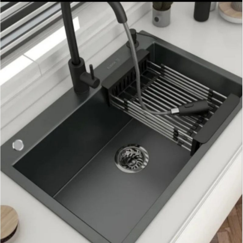 Jual Kitchen Sink Hitam 6045 paket kran tarik hitam | Shopee Indonesia