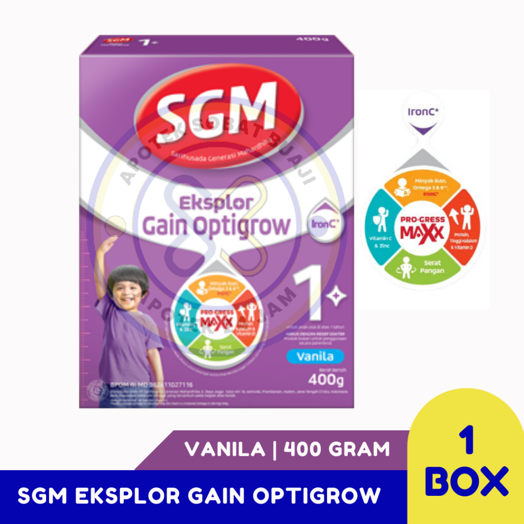 Jual SGM EKSPLOR GAIN OPTIGROW 1+ PLUS RASA VANILA SUSU BUBUK 400 GRAM ...