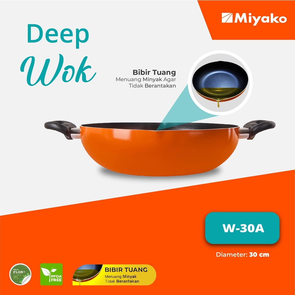 Jual Finest Wok Pan Miyako W30A panci teflon - 30cm | Shopee Indonesia