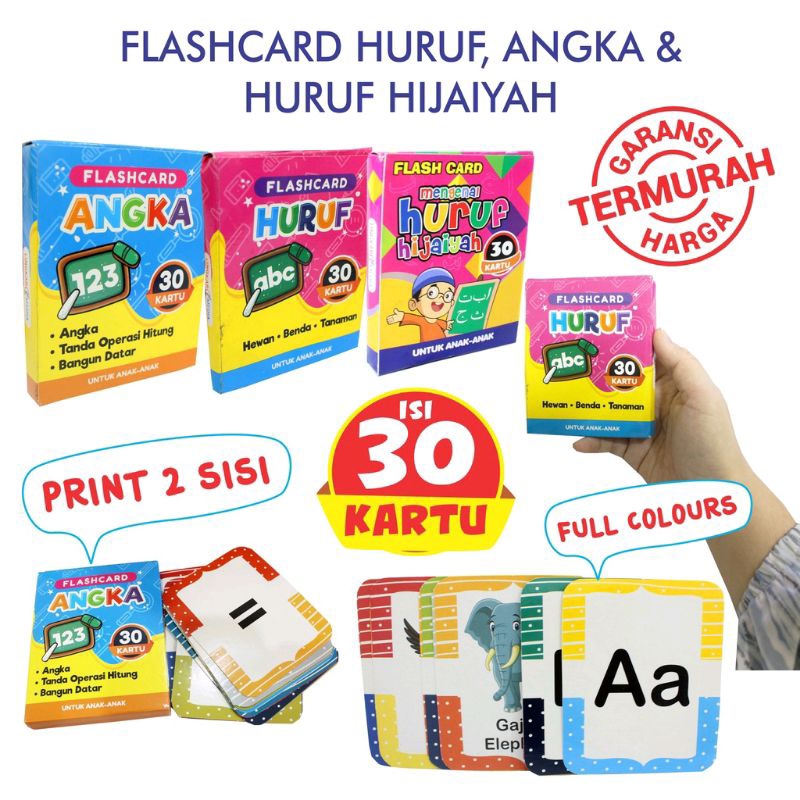 Jual flash card Angka 1 2 3 Isi 30 Kartu / Huruf ABC Isi 30 Kartu ...