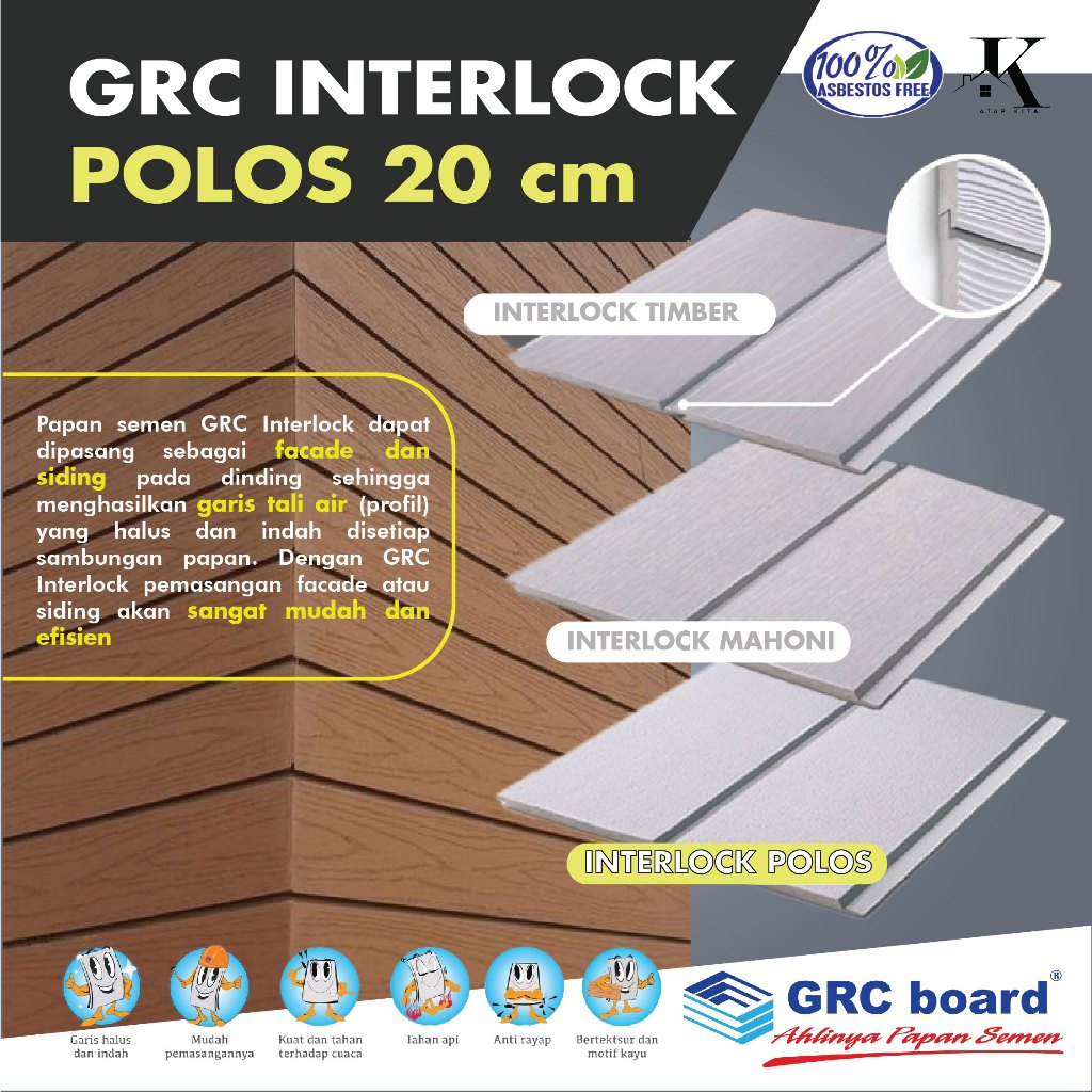 Jual GRC Polos Interlock 20 cm / Wall Siding / Dinding Tali Air ...