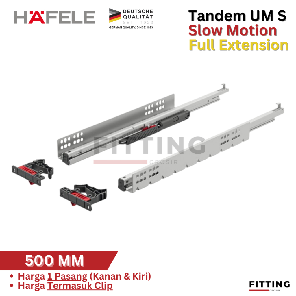 Jual 500 mm - Hafele Mx Runner UM S30 - Rel Laci Tandem Soft Close Full ...