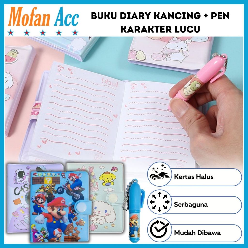 Jual Buku Diary Kancing + Pulpen Karakter Lucu Notebook Mini Portable ...