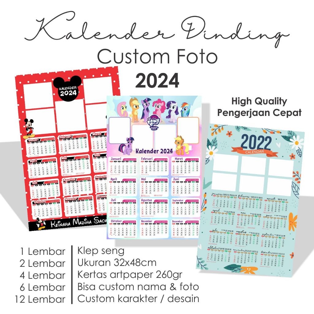 Jual KALENDER 2024 DINDING CUSTOM / KALENDER FOTO / KALENDER SEKOLAH ...