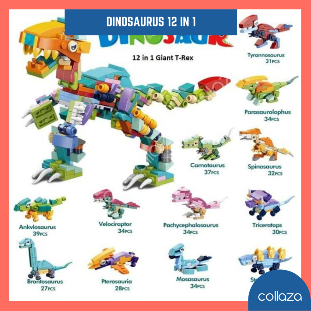 Jual Mainan brick blok bangunan kombinasi Dinosaurus 12 in 1 / 12in1 ...