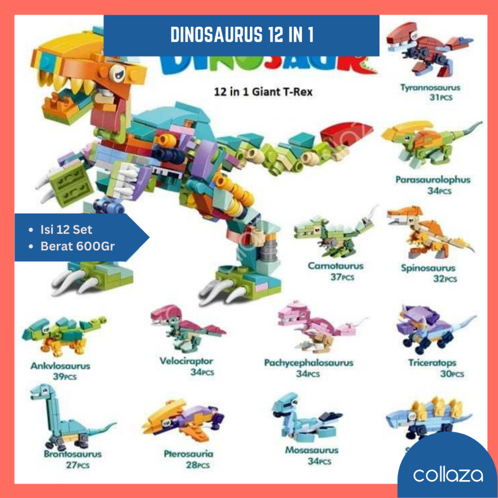 Jual Mainan brick blok bangunan kombinasi Dinosaurus 12 in 1 / 12in1 ...