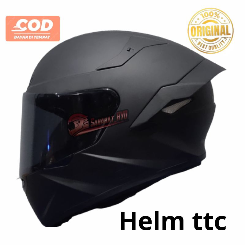 Jual Helm TT COURSE solid black full face paket ganteng spoiler ttc ...