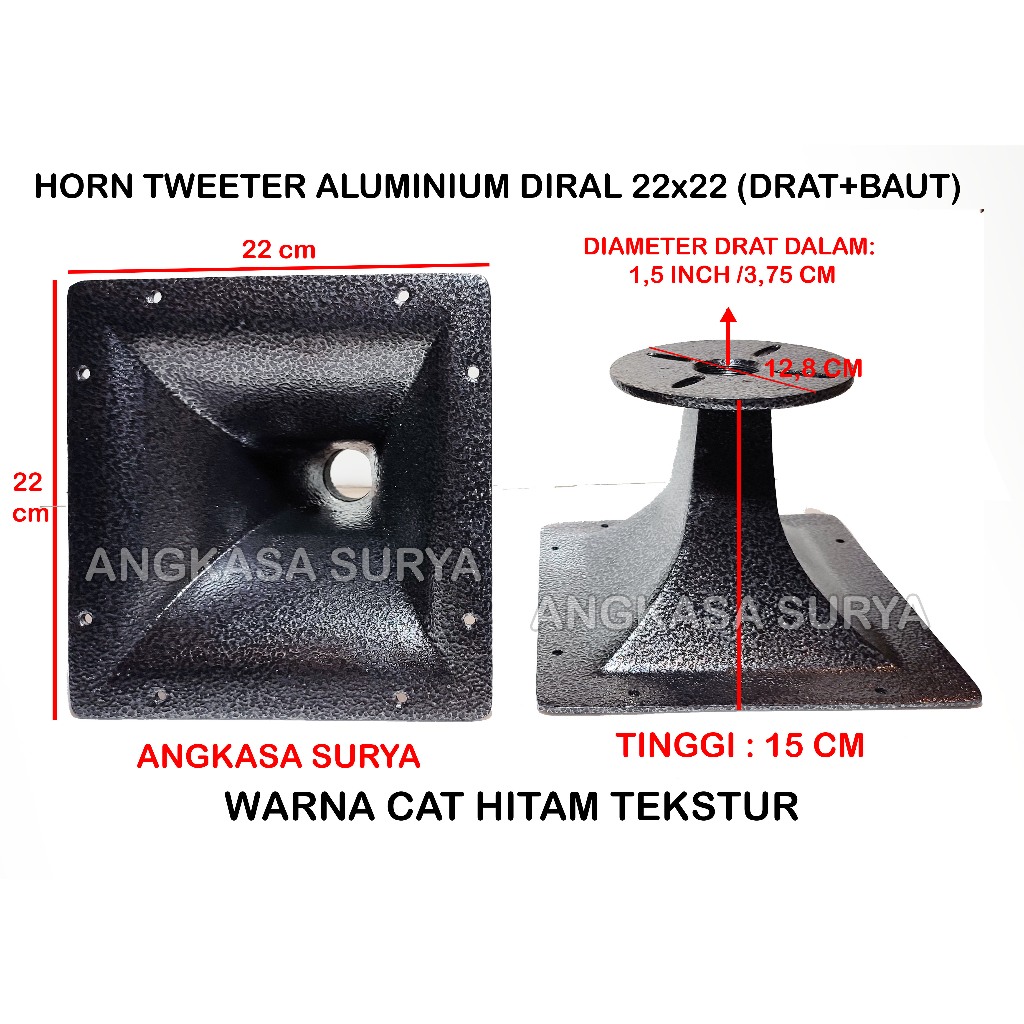 Jual Horn Tweeter Besi Diral 22x22 Hitam Tekstur / Corong Cor aluminium ...