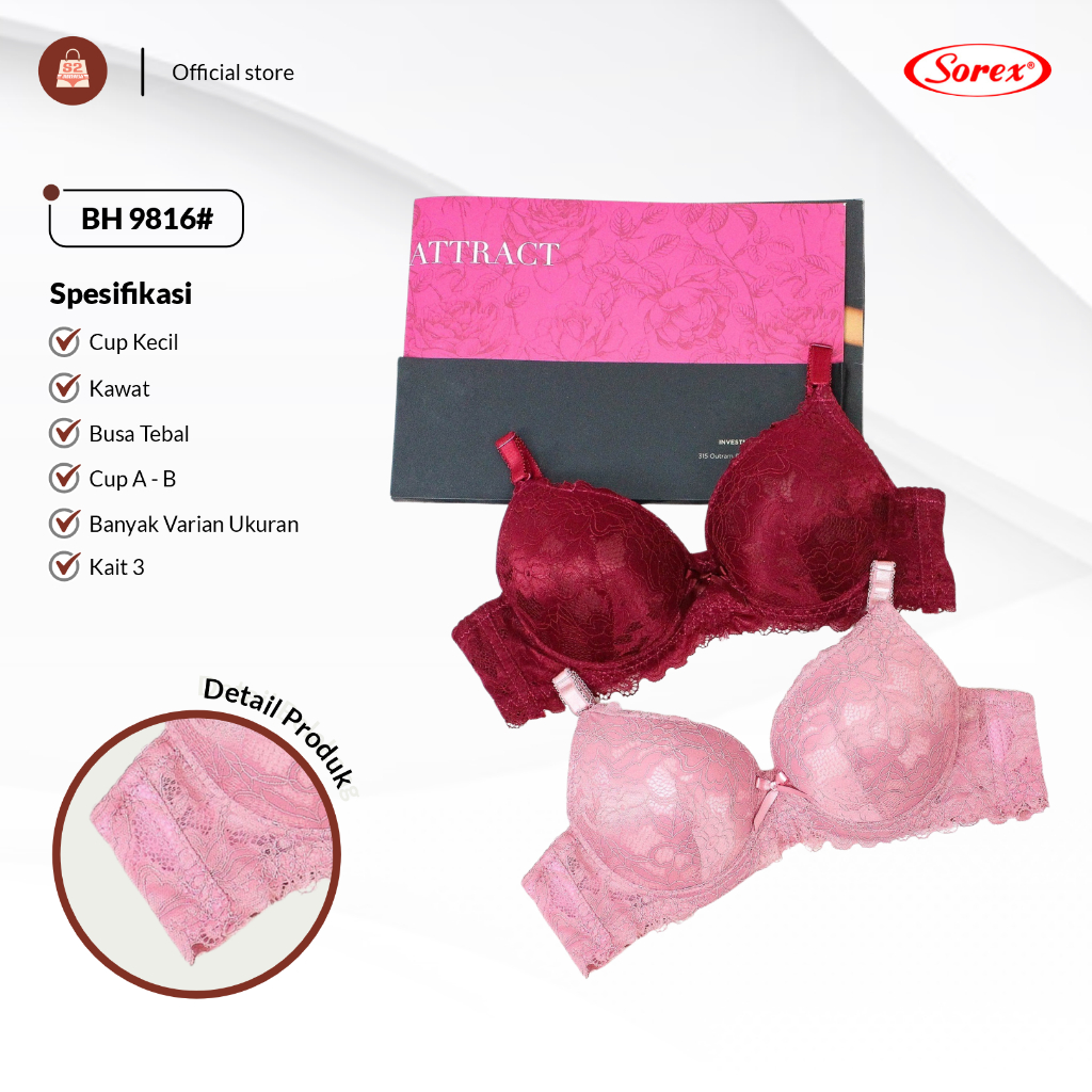 Jual Bra Bh Sorex Maximizer Renda Wanita 9816 Cup Kecil Busa Tebal ...