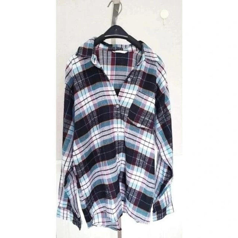 Jual Hm blue plaid flannel classic shirt- Kemeja Flanel Klasik Kotak ...