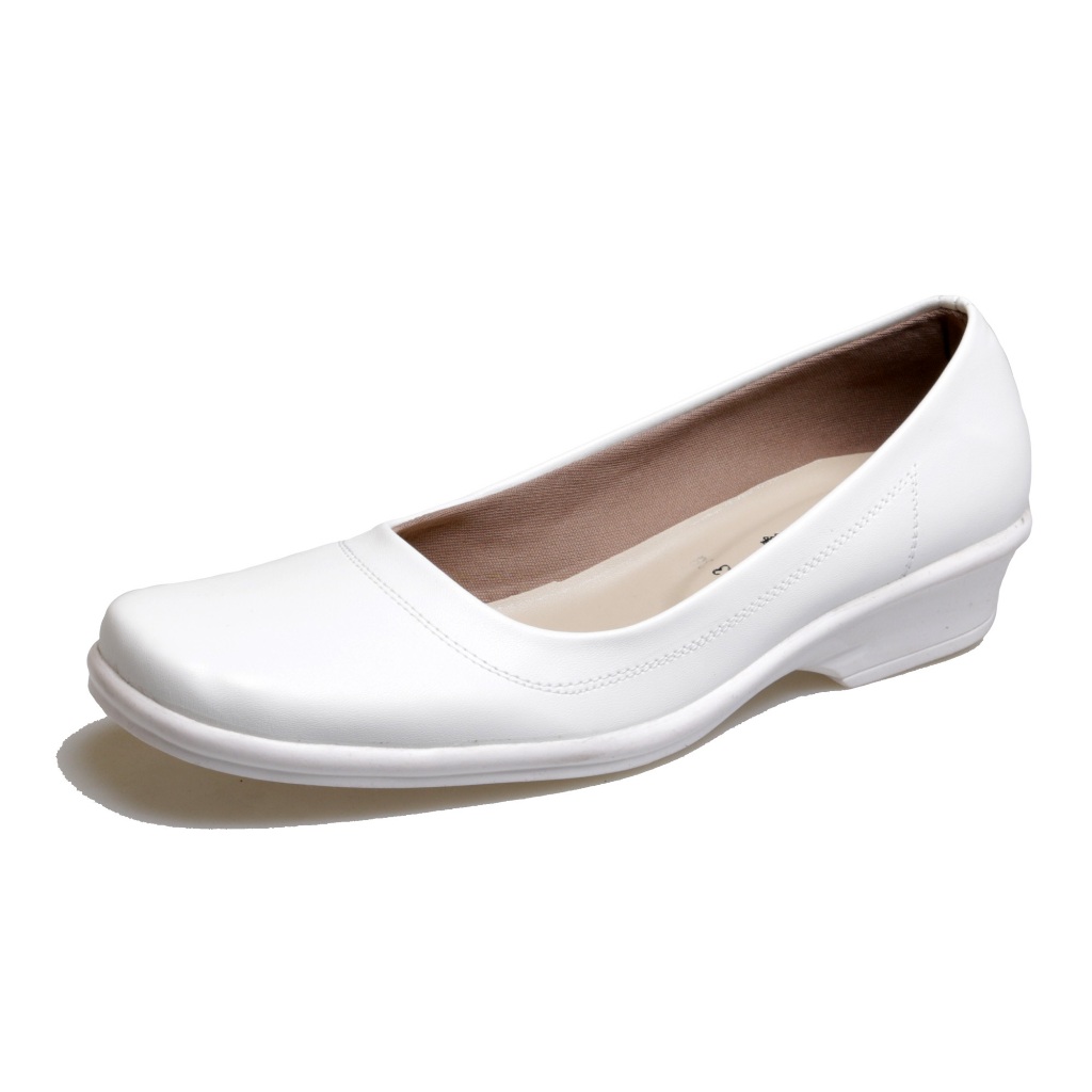 Jual SEPATU PANTOFEL WANITA FLAT PUTIH POLOS FORMAL KERJA BIDAN PERAWAT ...