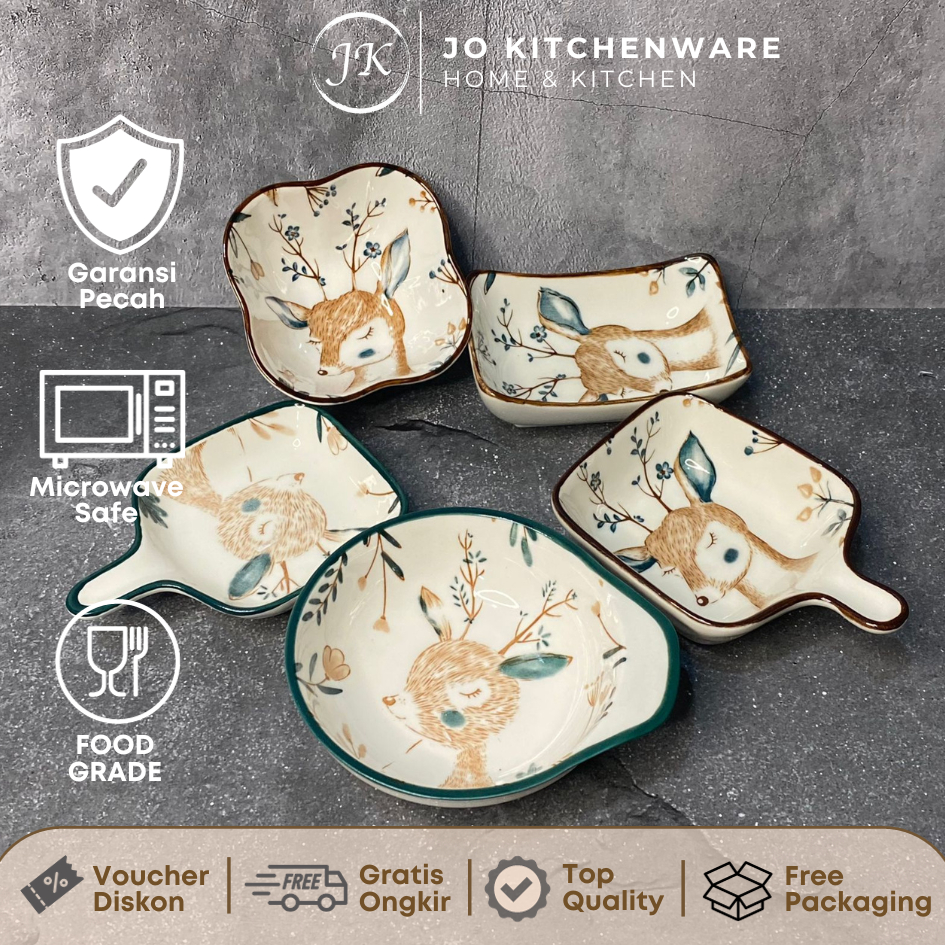 Jual Lepek mangkok kecil keramik set gambar rusa / souvenir lepek ...