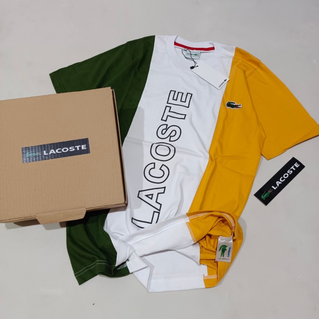 Jual Lacoste Kaos Brended Pria Combinasi Warna Kuning | Shopee Indonesia