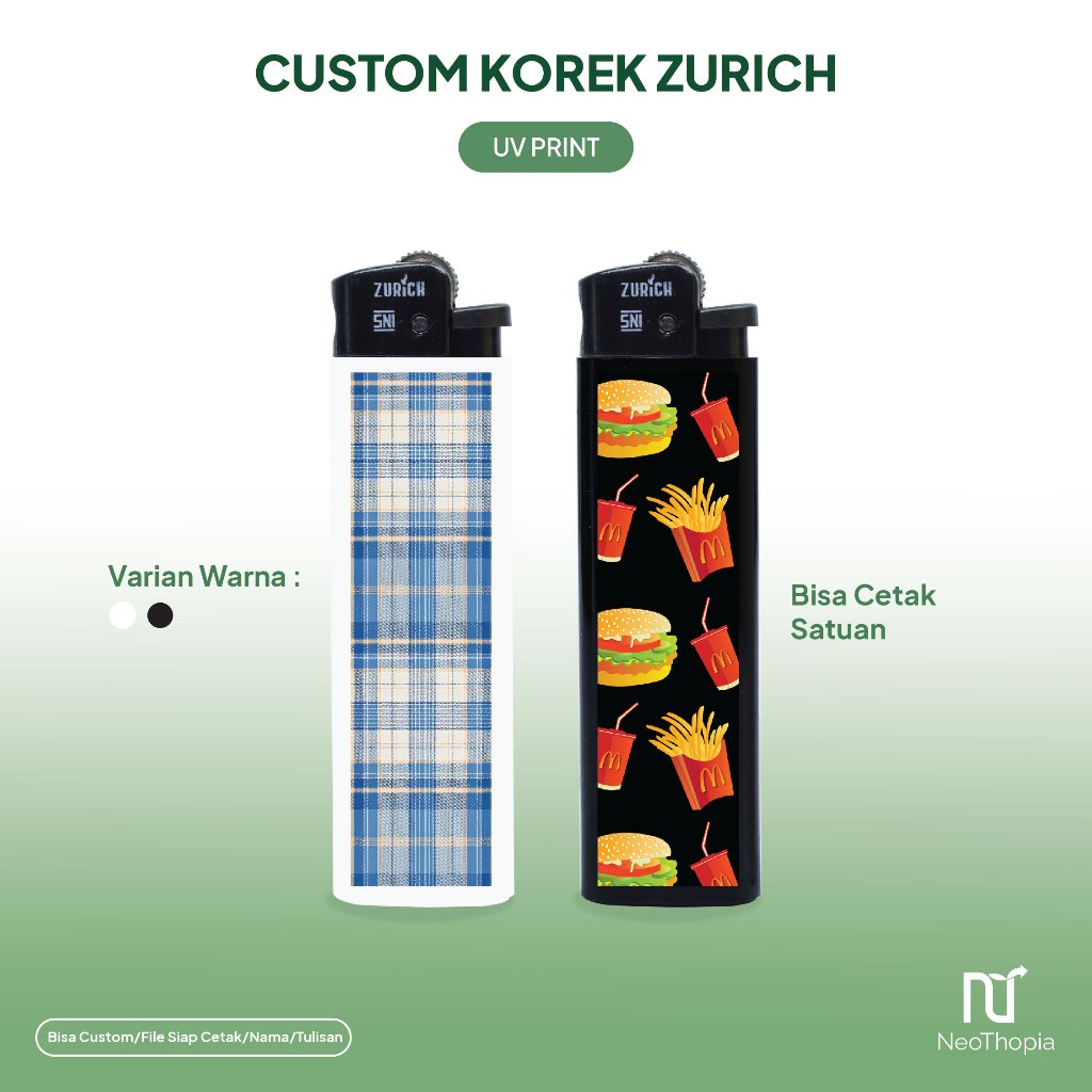 Jual Korek Api Custom Korek Zurich Cetak Print UV Nama Logo Karakter ...