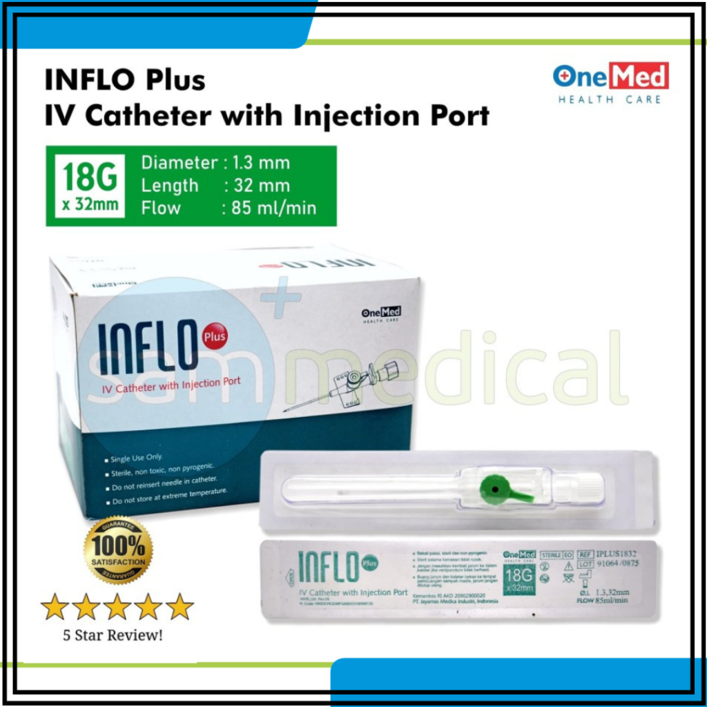 Jual Onemed Inflo Iv Catheter 18g X 32mm / Jarum Infus per 5 Pcs ...