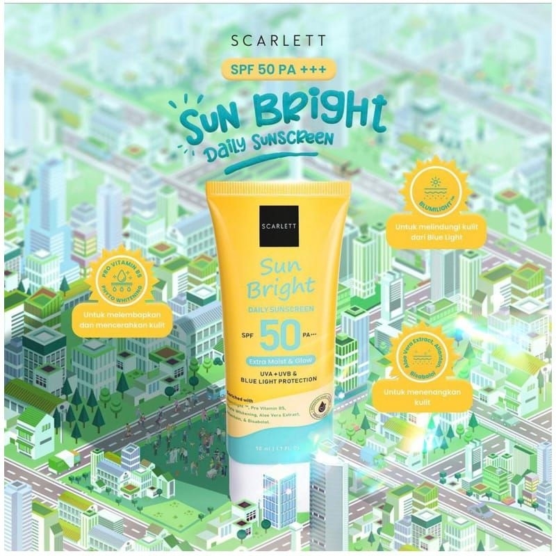 Jual SCARLETT WHITENING SUN BRIGHT DAILY SUNSCREEN SPF 50 PA+++ /SUNSCREEN 50ML | Shopee Indonesia