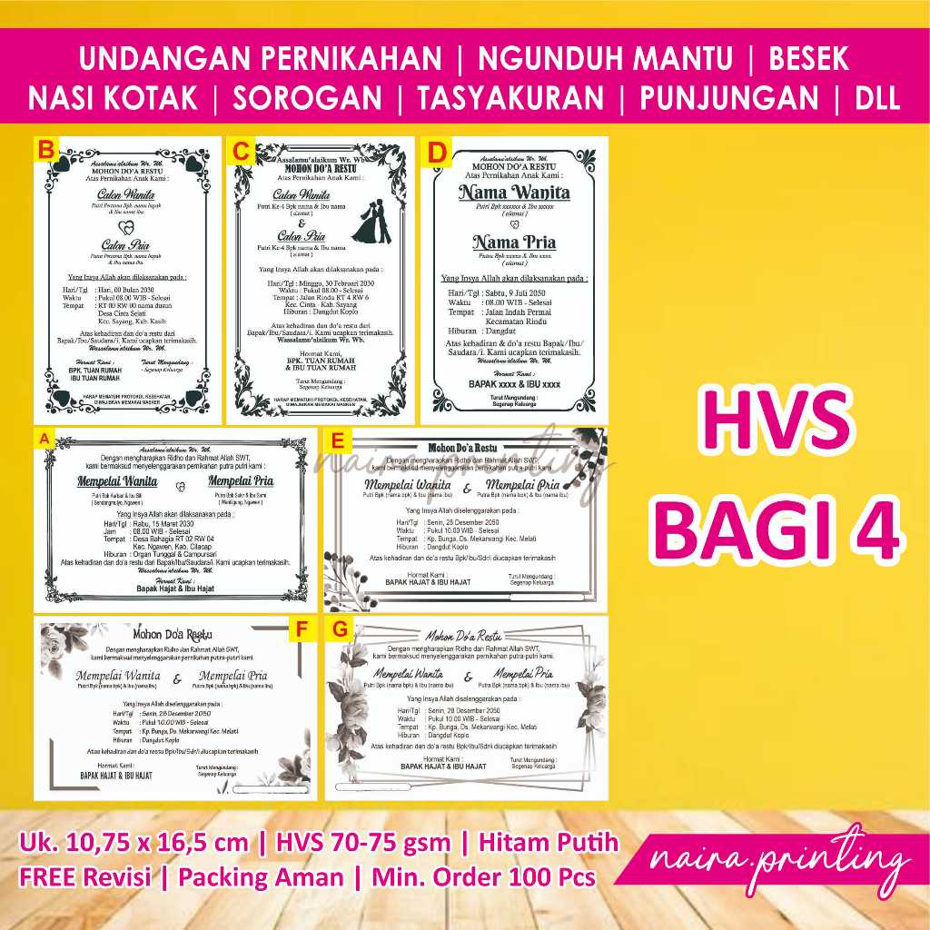 Jual CETAK UNDANGAN PERNIKAHAN BESEK/SOROGAN/PUNJUNGAN / NASI KOTAK ...