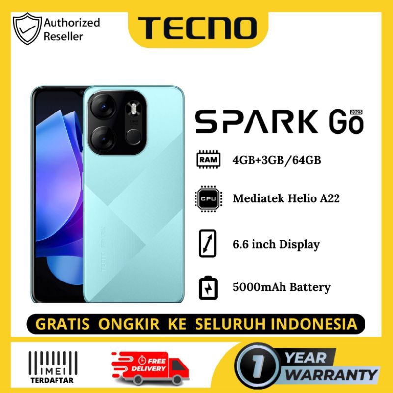 Jual TECNO SPARK GO 2023 4+3*/64GB Garansi resmi Tecno Indonesia ...