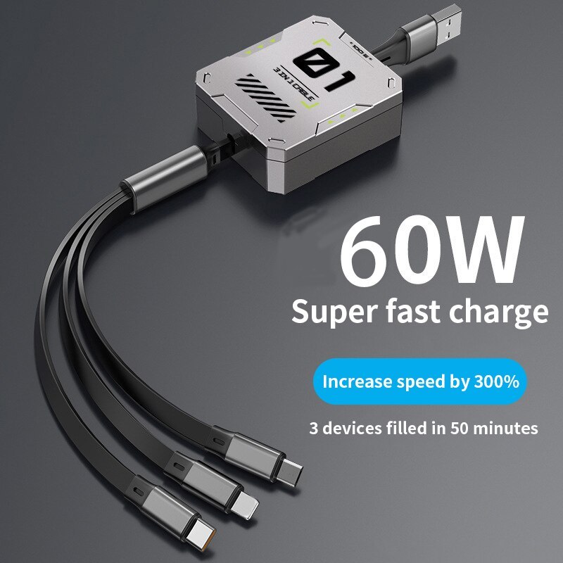 Jual Kabel Data USB 3 in 1 Multi tarik, Fast Charging 60w untuk Iphone ...