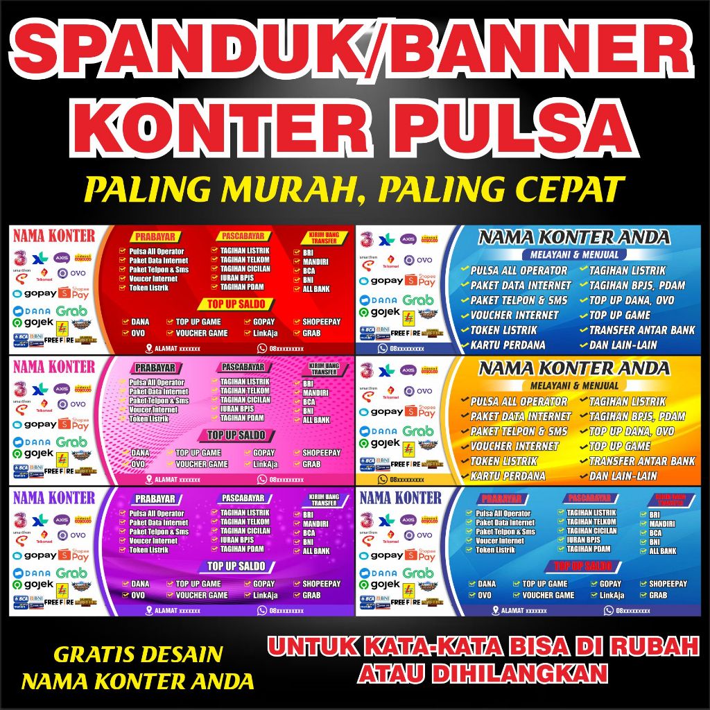 Jual SPANDUK-BANNER KONTER PULSA desain BARU!!! TERMURAH | Shopee Indonesia
