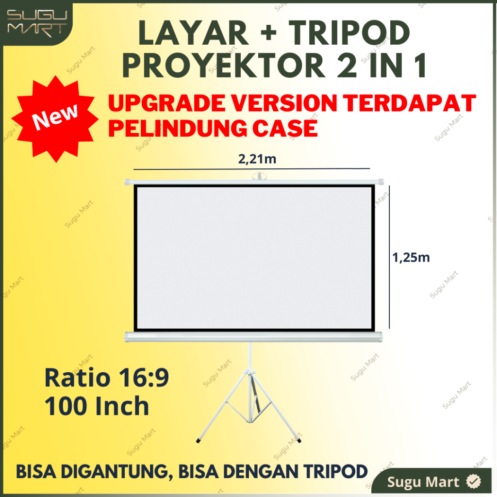 Jual Standing Tripod Projector 120 inch 16:9 With Case Pelindung Layar ...