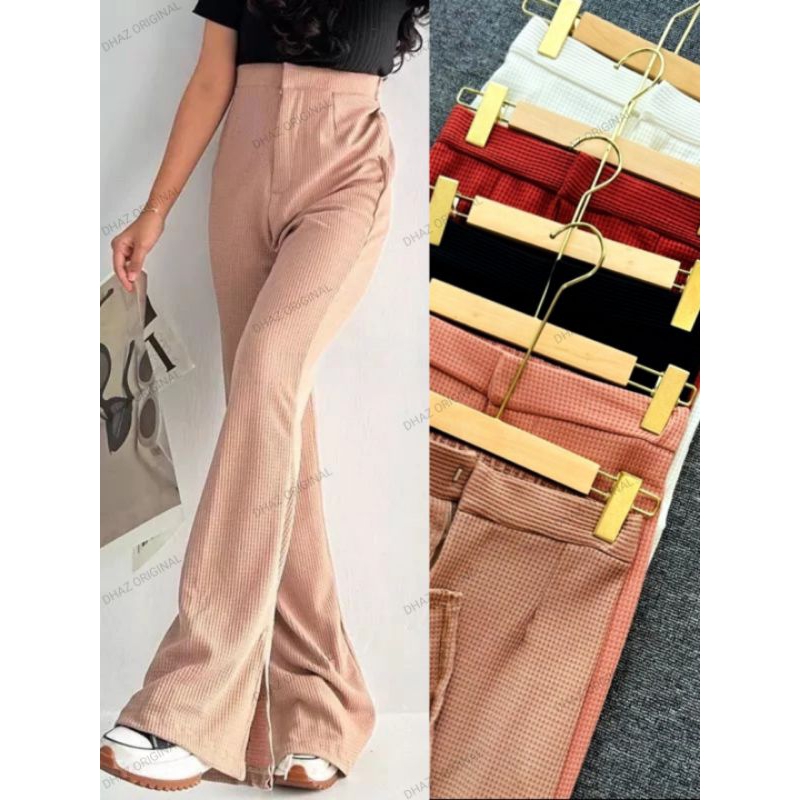 Jual CUTBRAY KNIT WAFFLE SLIT // CELANA WAFFLE RIB HW // WIDE LEG ...