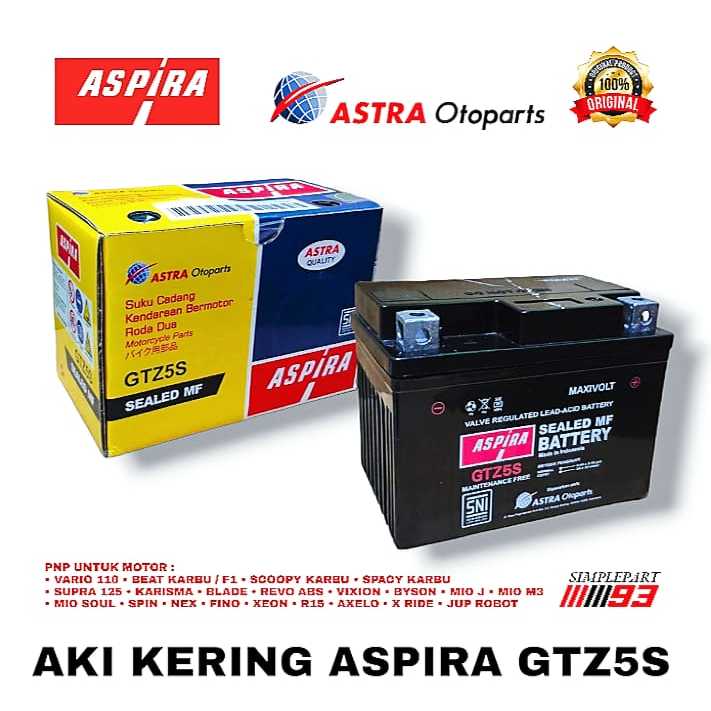 Jual AKI KERING MOTOR [ ASPIRA ] GTZ5S MF MOTOR - BEAT , VARIO LAMA , MIO J , MIO M3 , SOUL , GT ...